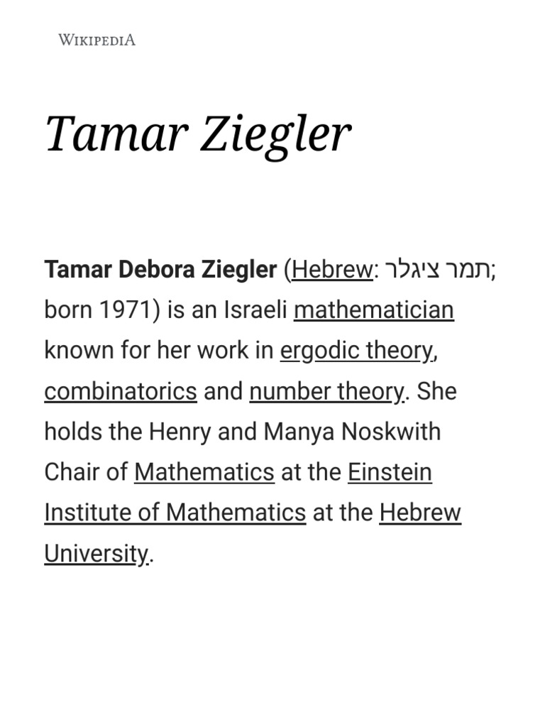 Tamar Ziegler: Mathematician Profile | PDF | Teaching Mathematics ...