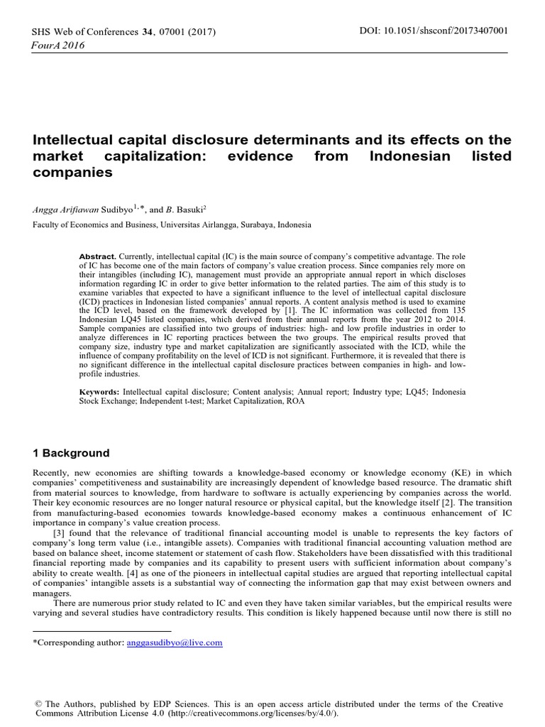 Intellectual Capital Disclosure Determinants and Its Effects On The Market Capitalization ...