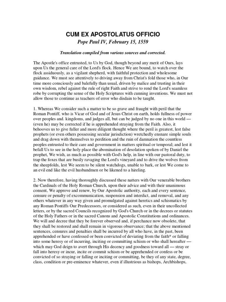 Papal Decree on Heresy and Schism, 1559 | PDF | Pope | Patriarch
