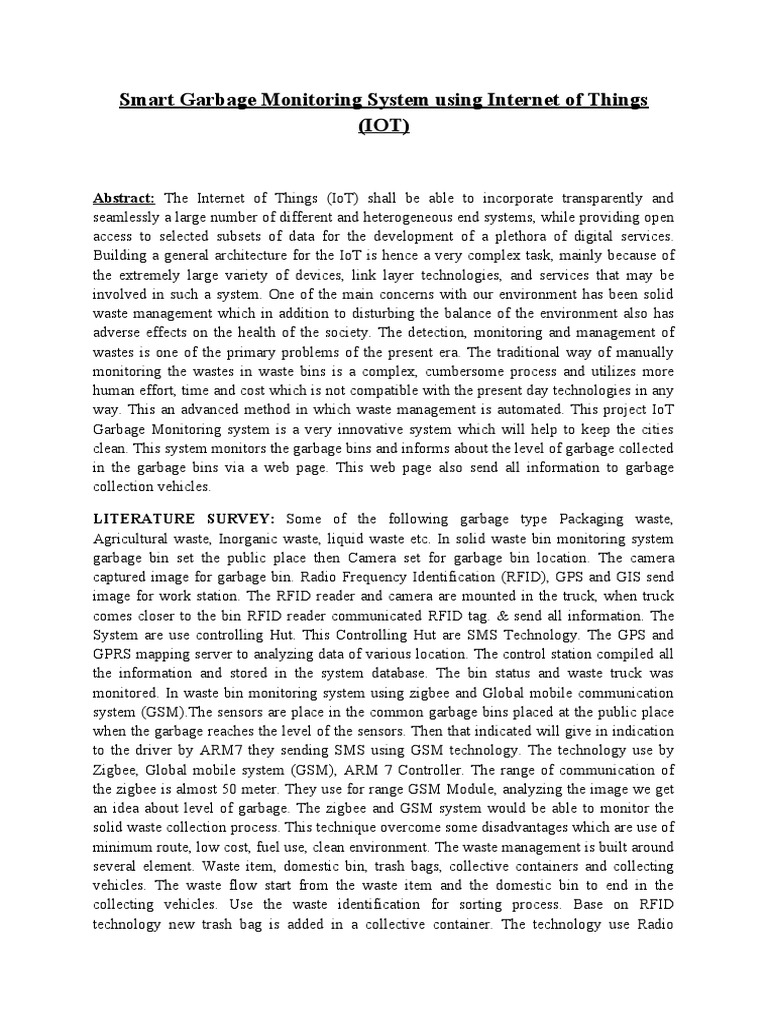 Smart Garbage Monitoring System Using IOT | PDF | Internet Of Things ...
