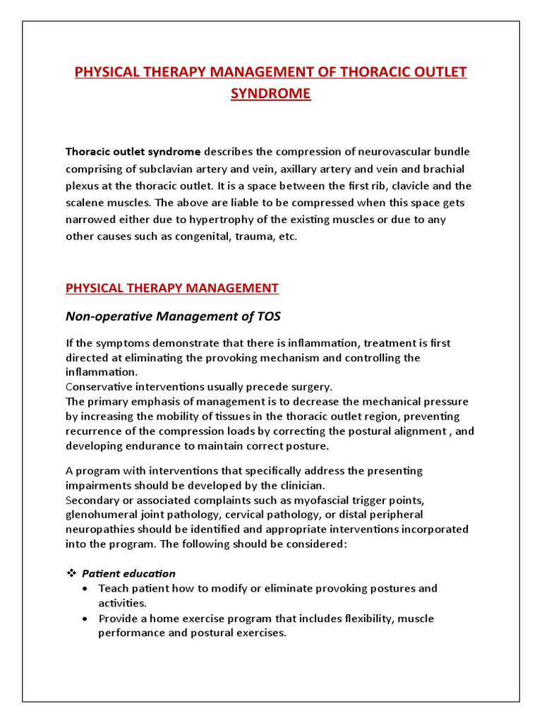 Physical Therapy Management of Thoracic Outlet Syndrome | PDF ...