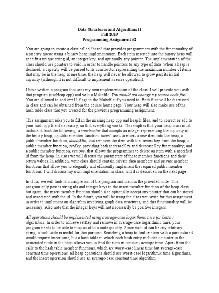 Data Structures and Algorithms II Fall 2019 Programming Assignment #2 | PDF | Time Complexity ...