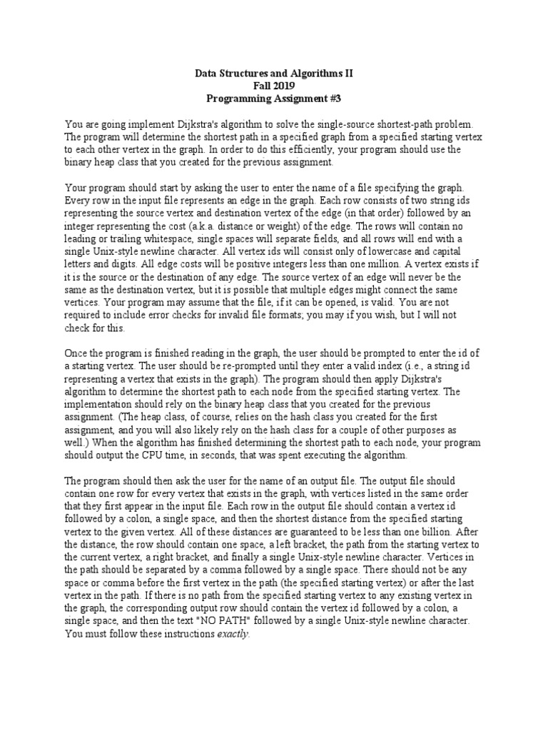 Data Structures and Algorithms II Fall 2019 Programming Assignment #3 | PDF | Vertex (Graph ...