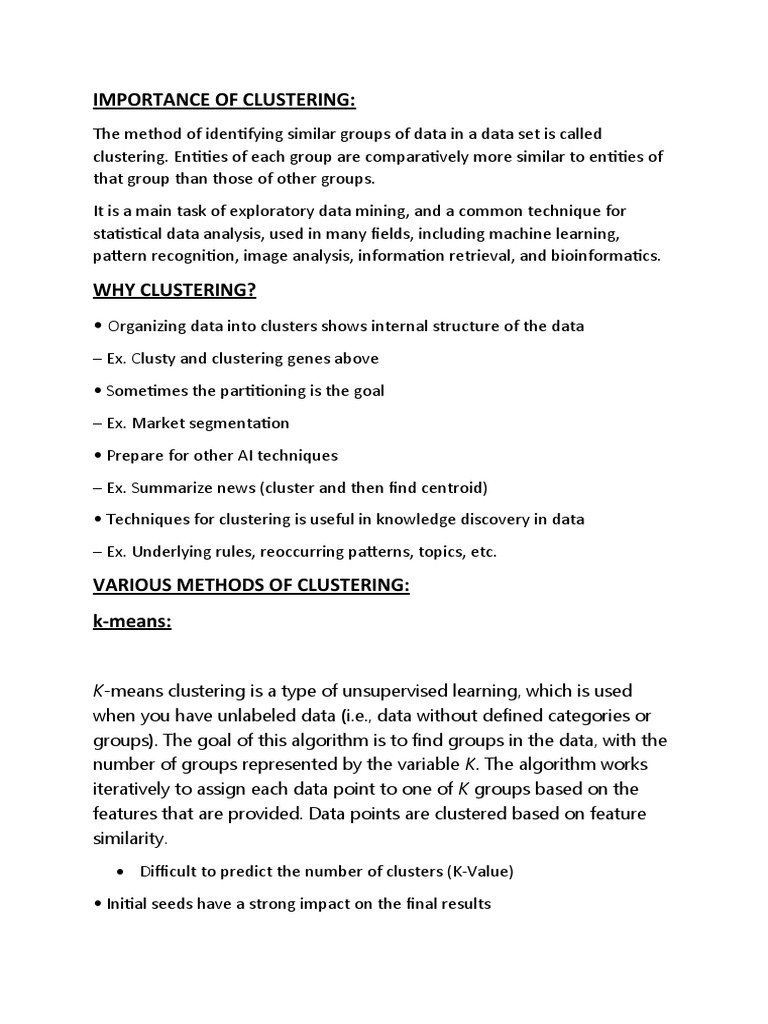 Importance of Clustering | PDF | Cluster Analysis | Computational Science