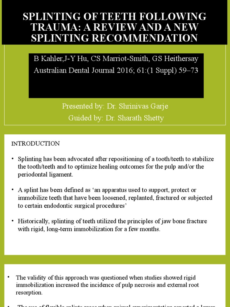 Splinting of Teeth Following Trauma | PDF | Dentistry Branches ...