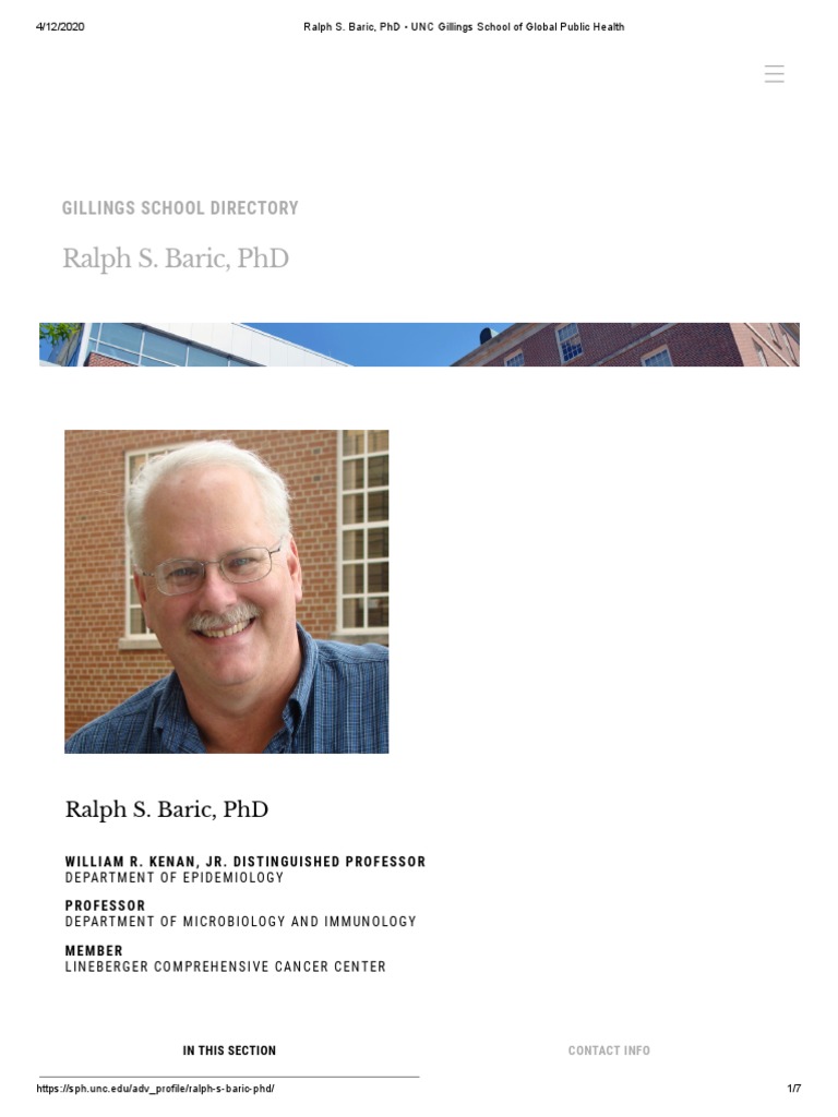 Ralph S. Baric, PHD: Gillings School Directory | PDF | Antiviral Drug ...