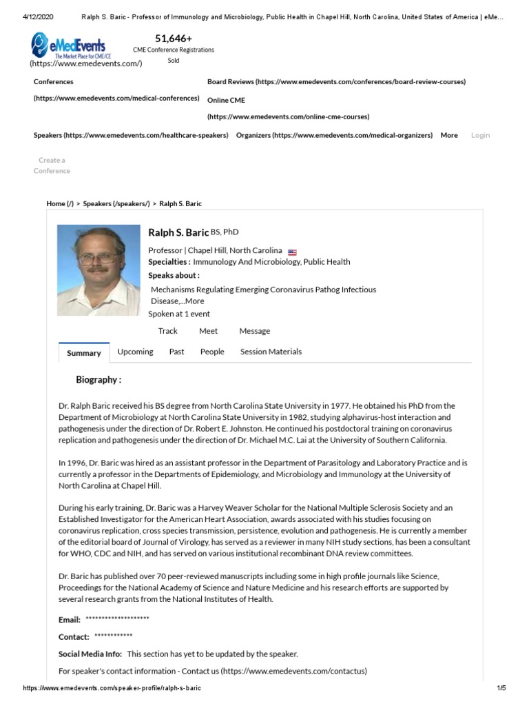 Dr. Ralph Baric: Coronavirus Expert | PDF | National Institutes Of ...