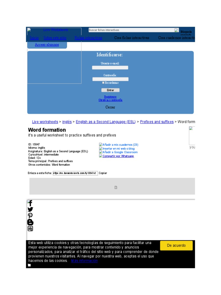 Word Formation - Ficha Interactiva PDF | PDF | Cookie HTTP | Sitios web