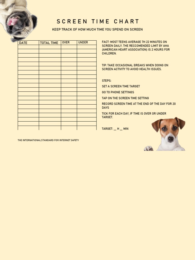 Screen Time Chart: Keep Track of How Much Time You Spend On Screen | PDF