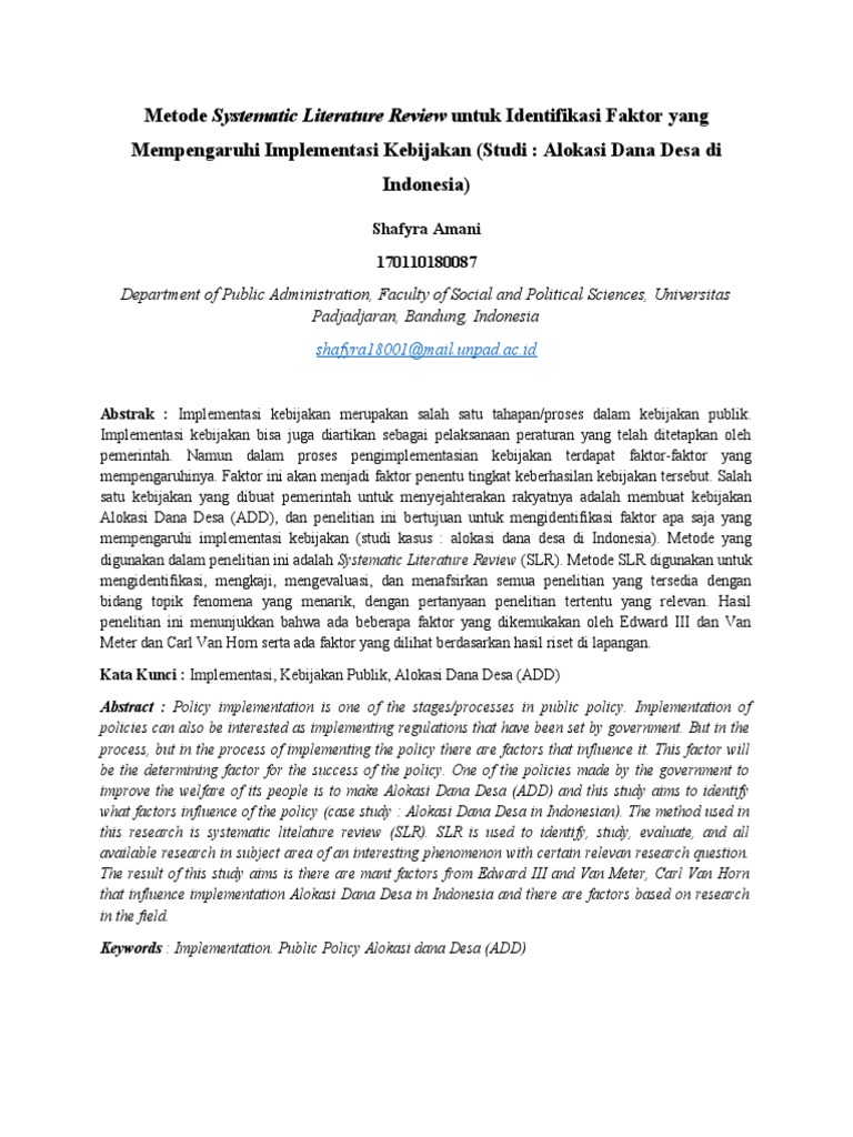 Metode Systematic Literature Review (SLR) Untuk Identifikasi Faktor Yang Mempengaruhi ...