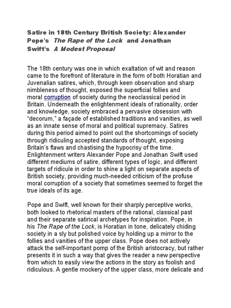 Satire in 18th Century British Society | PDF | Satire | Jonathan Swift