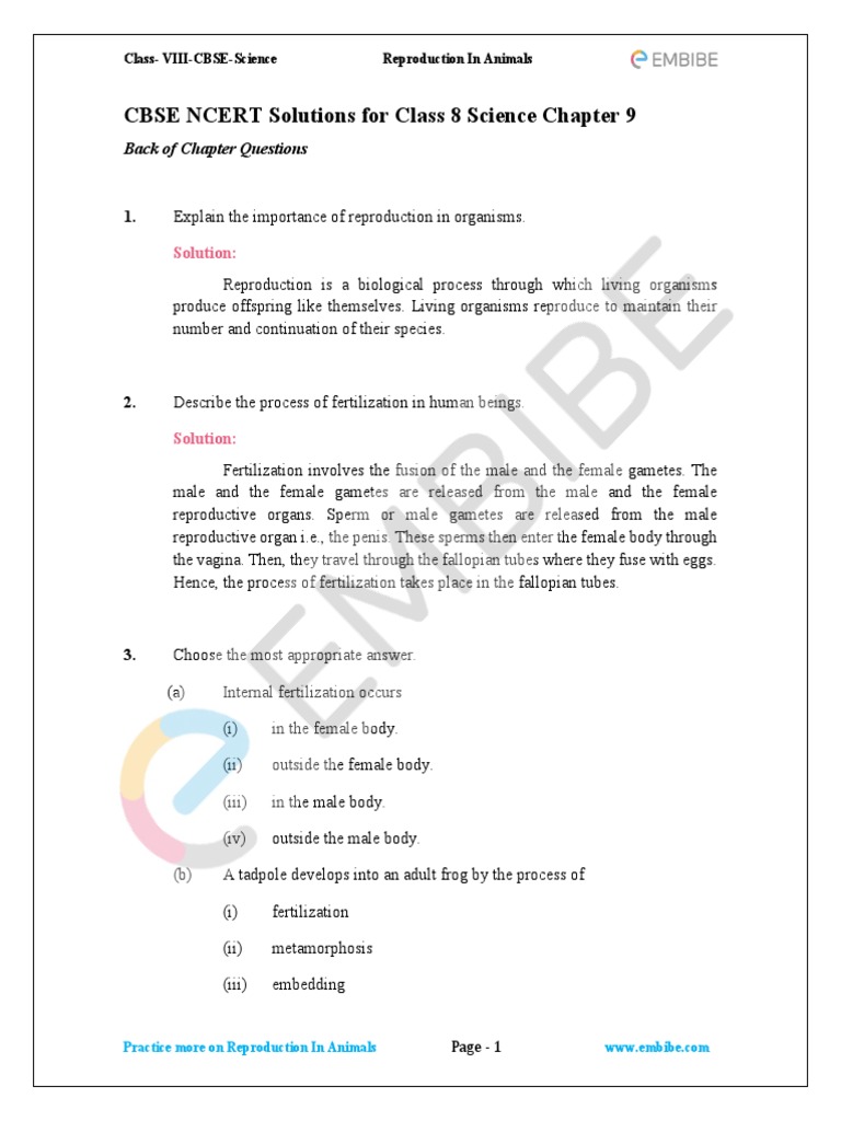 Class 8 Science: Animal Reproduction Guide | PDF | Reproduction ...
