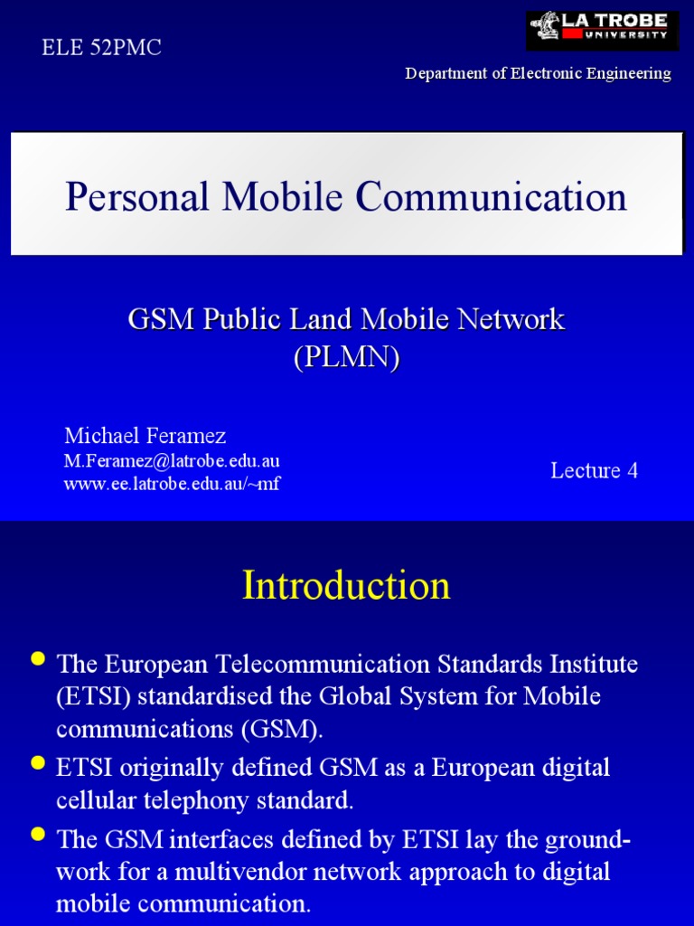 Personal Mobile Communication: GSM Public Land Mobile Network (PLMN ...