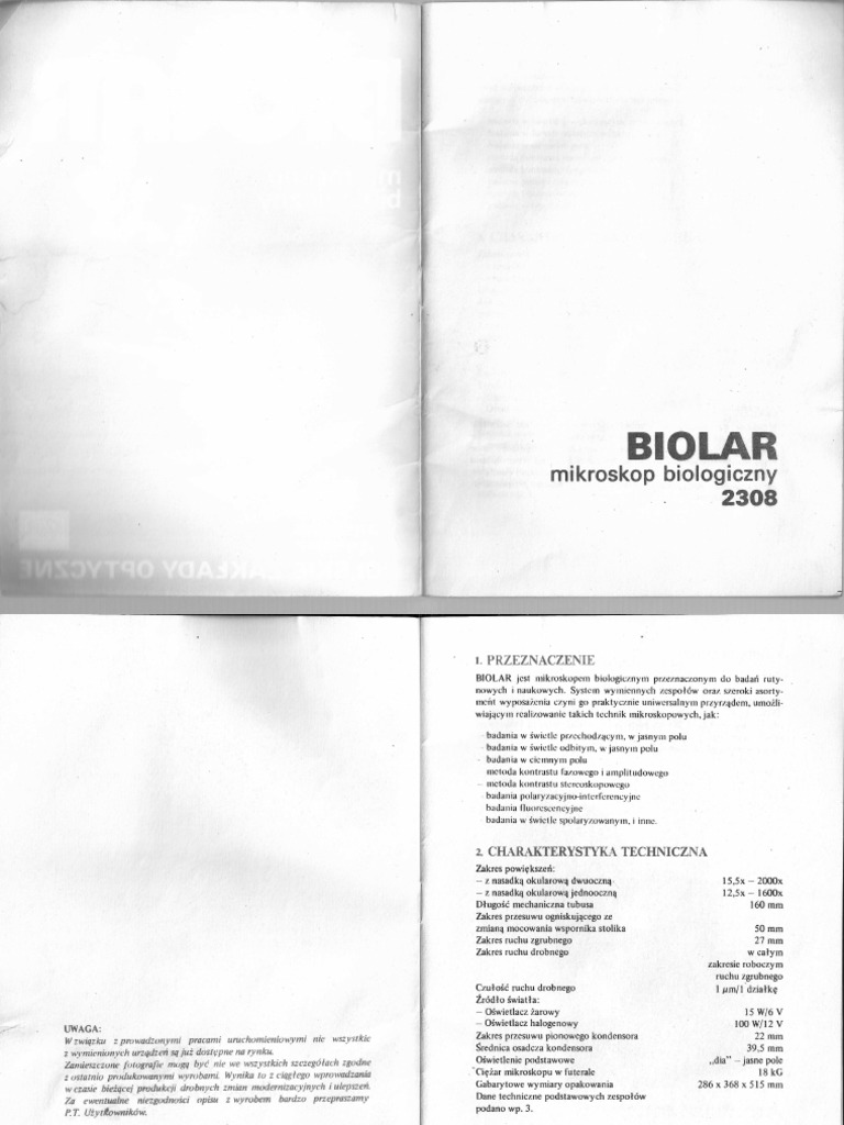 Biolar Microscope Manual Polish | PDF
