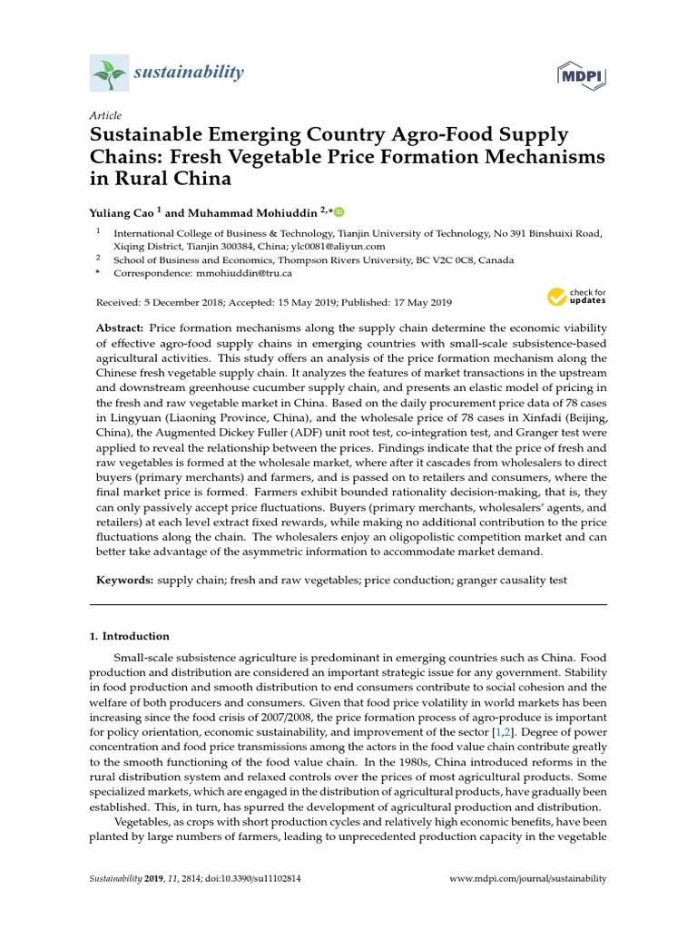 Sustainable Emerging Country Agro-Food Supply Chains: Fresh Vegetable ...