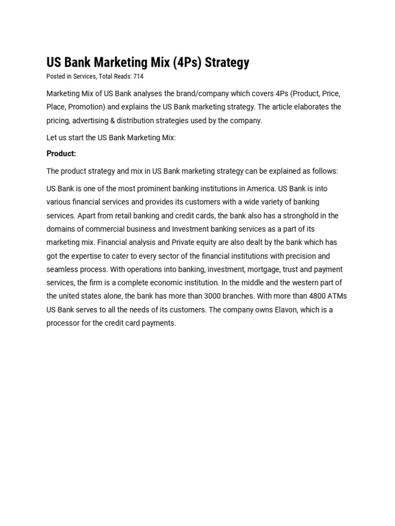 US Bank Marketing Mix | PDF | Banks | U.S. Bancorp