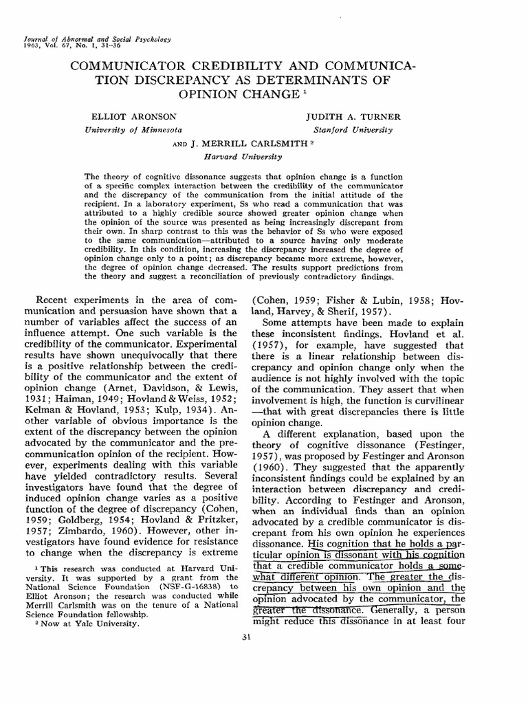 Communicator Credibility and Communica-Tion Discrepancy As Determinants ...