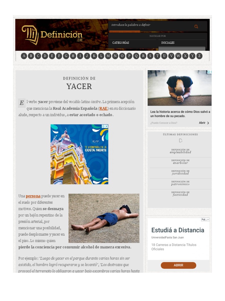 Definición de yacer - Qué es, Significado y Concepto | PDF