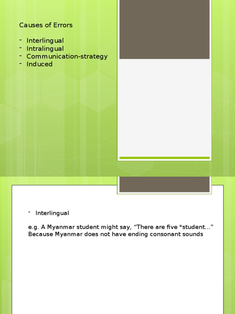 Causes of Errors - Interlingual - Intralingual - Communication-Strategy - Induced | PDF | Human ...