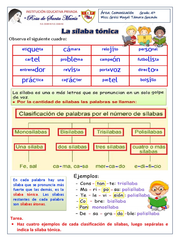 La Silaba Tonica Ficha 2 | PDF