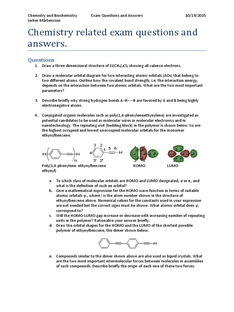 Chemistry Exam Q&A: Structures & Bonds | PDF | Molecular Orbital ...