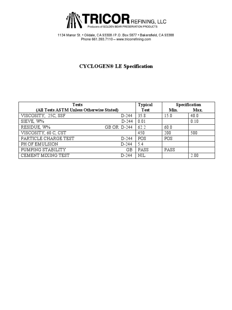 Cyclogen LE Specificaton Sheet | PDF