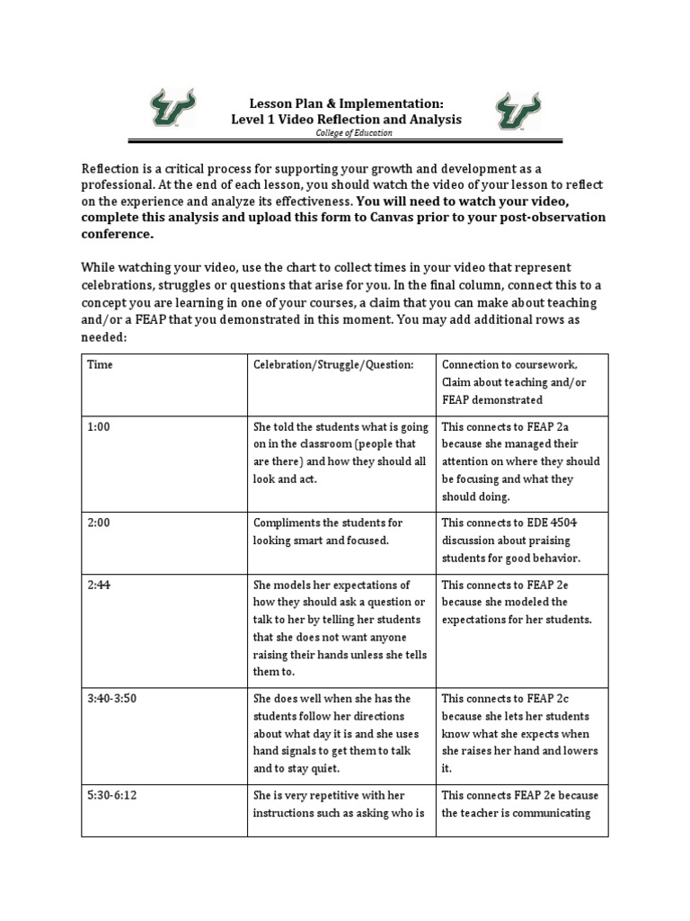 Level 1 Video Reflection Guide | PDF | Lesson Plan | Educational Psychology