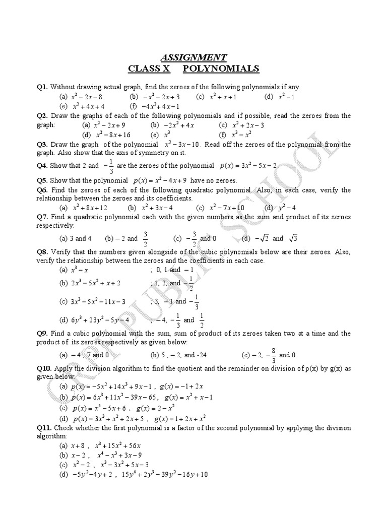 Class 10th ch2 - Polynomials-New PDF | PDF | Polynomial | Discrete Mathematics