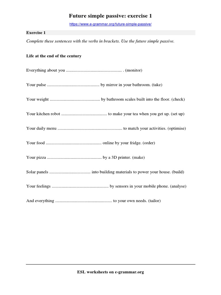 Future Simple Passive Exercise 1 | PDF