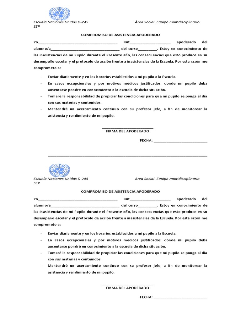 Compromiso de asistencia escolar firmado por el apoderado | PDF | Escuelas | Enseñando y aprendiendo