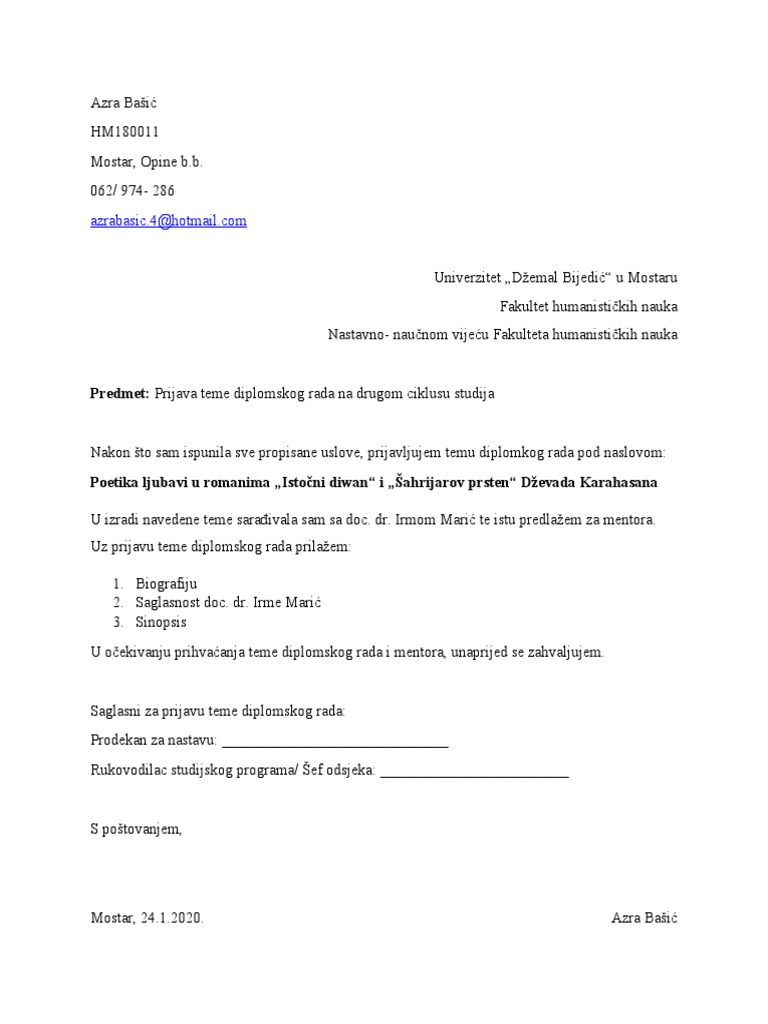 Molba Za Master Rad | PDF