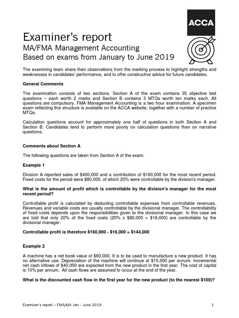 FMA Management Accounting Exam Insights | PDF | Return On Investment ...