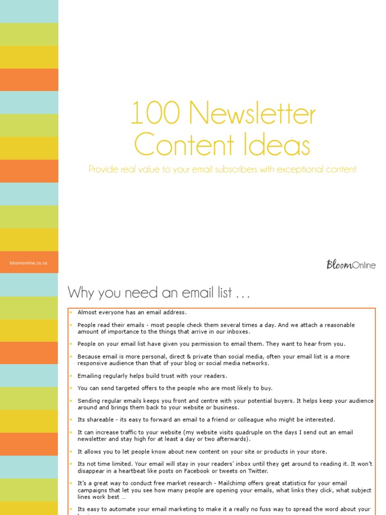 100 Newsletter Content Ideas to Provide Real Value | PDF | Social Media ...