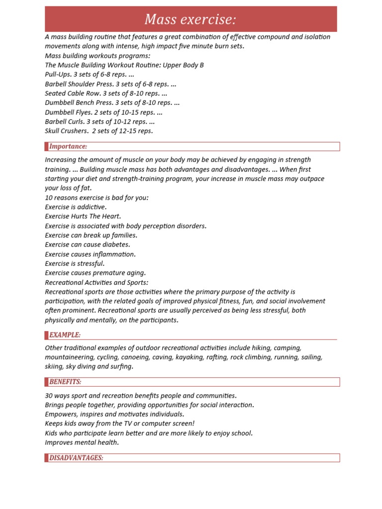 Mass Exercises | PDF | Respiratory System | Circulatory System