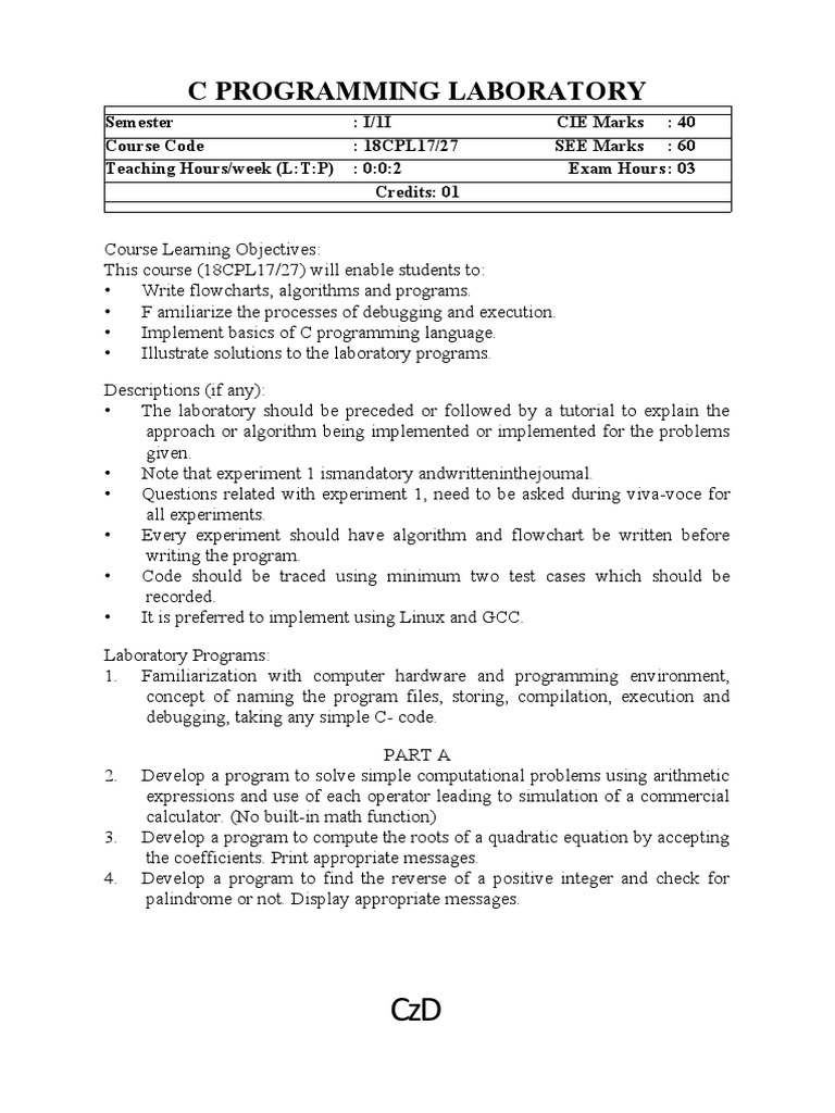 PCD Lab Syllabus | PDF | Computer Program | Programming