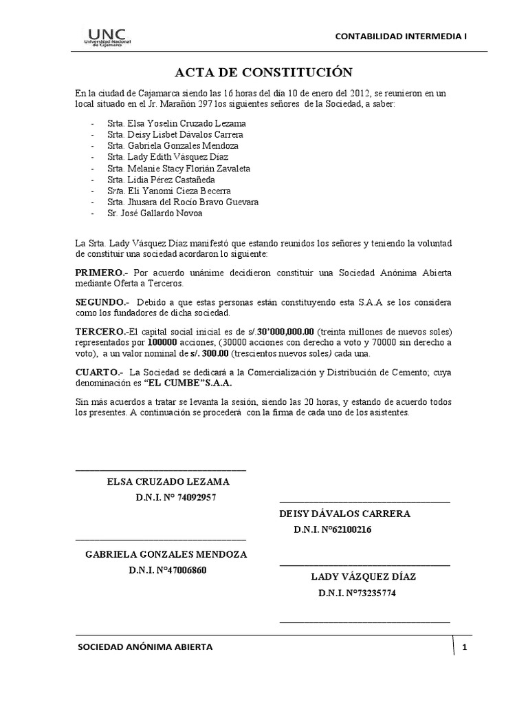 Acta de Constitu | PDF | Conceptos legales | Derecho Corporativo