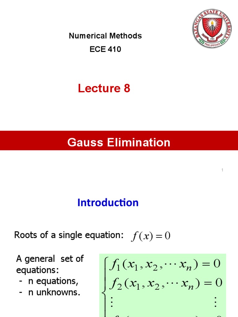 An Introduction to Gauss Elimination for Solving Systems of Linear Equations | PDF | Functions ...