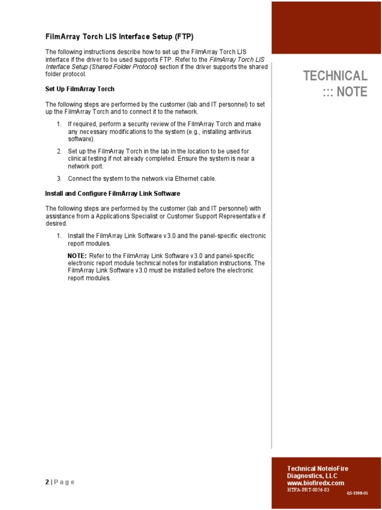 Technical::: Note: Filmarray Torch Lis Interface Setup (FTP) | PDF | File Transfer Protocol | Login