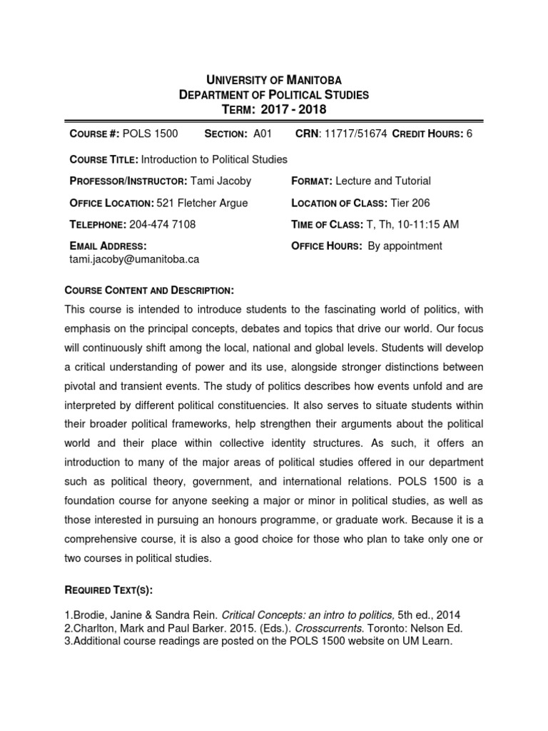 POLS 1500 One Page Outline 2017 2018 | PDF | Politics