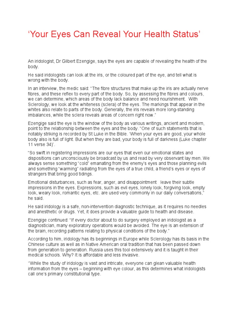 Your Eyes Can Reveal Your Health Status | PDF | Eye Color | Eye