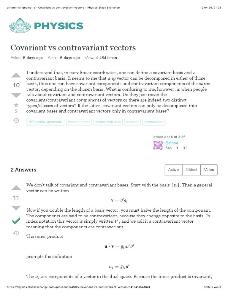 Covariant vs Contravariant Vectors Explained | PDF | Euclidean Vector ...
