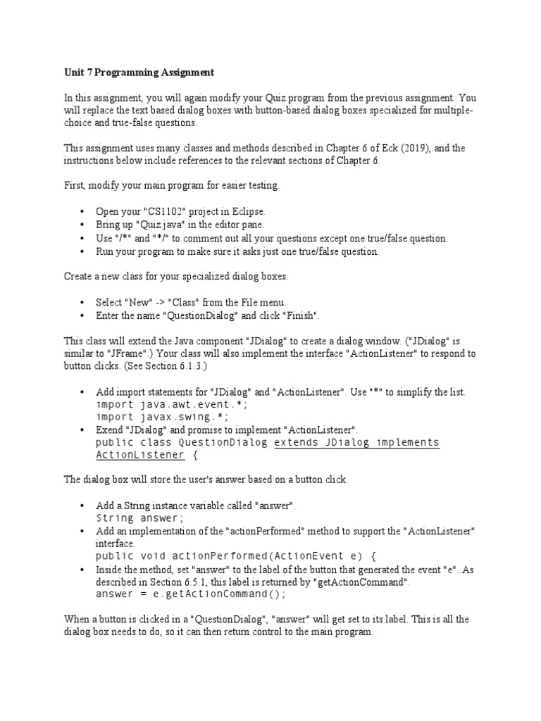 Unit 7 Programming Assignment Pdf Constructor Object Oriented Programming Programming