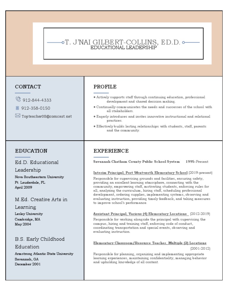 Gilbert-Collins Resume 2020 | PDF | Teachers | Leadership