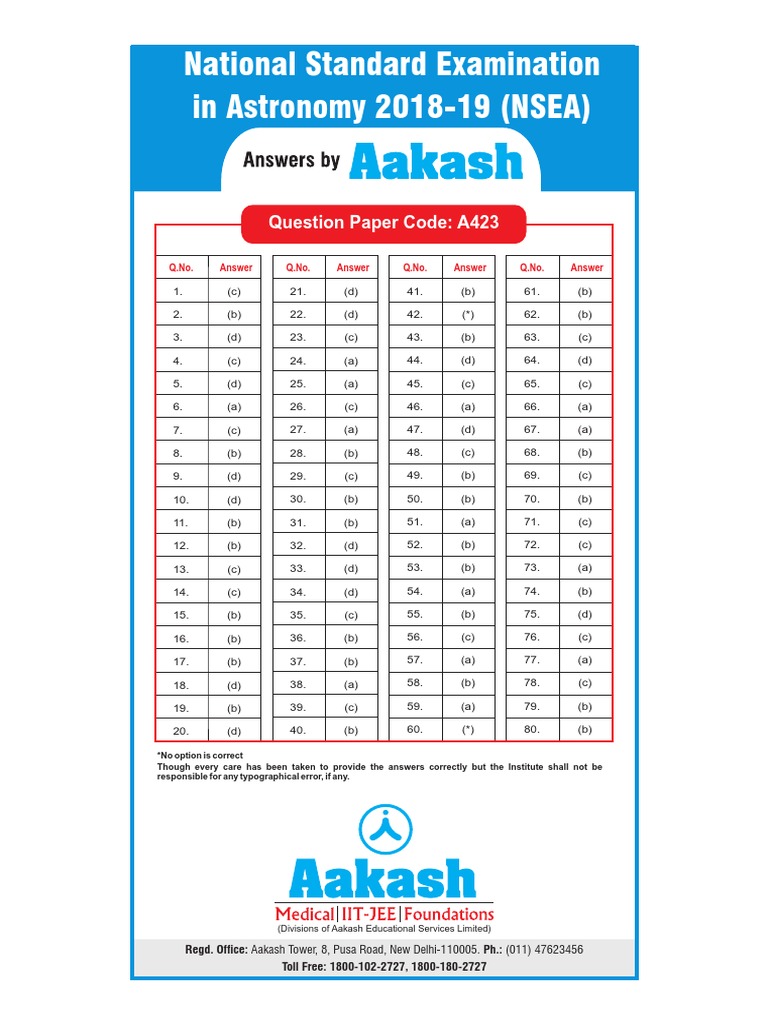 National Standard Examination in Astronomy 2018-19 (NSEA) : Question ...