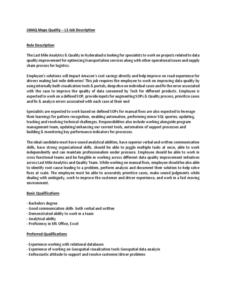 LMAQ Maps Quality - L3 Job Description | PDF | Analytics | Data Quality