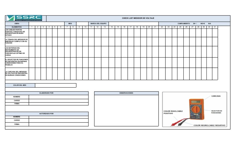 Check List Medidor de Voltaje | PDF
