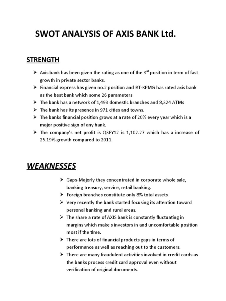 Swot Analysis of Axis Bank LTD.: Weaknesses | PDF | Recruitment ...
