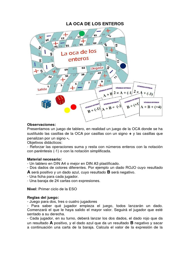 Juego de la Oca: Números Enteros | PDF