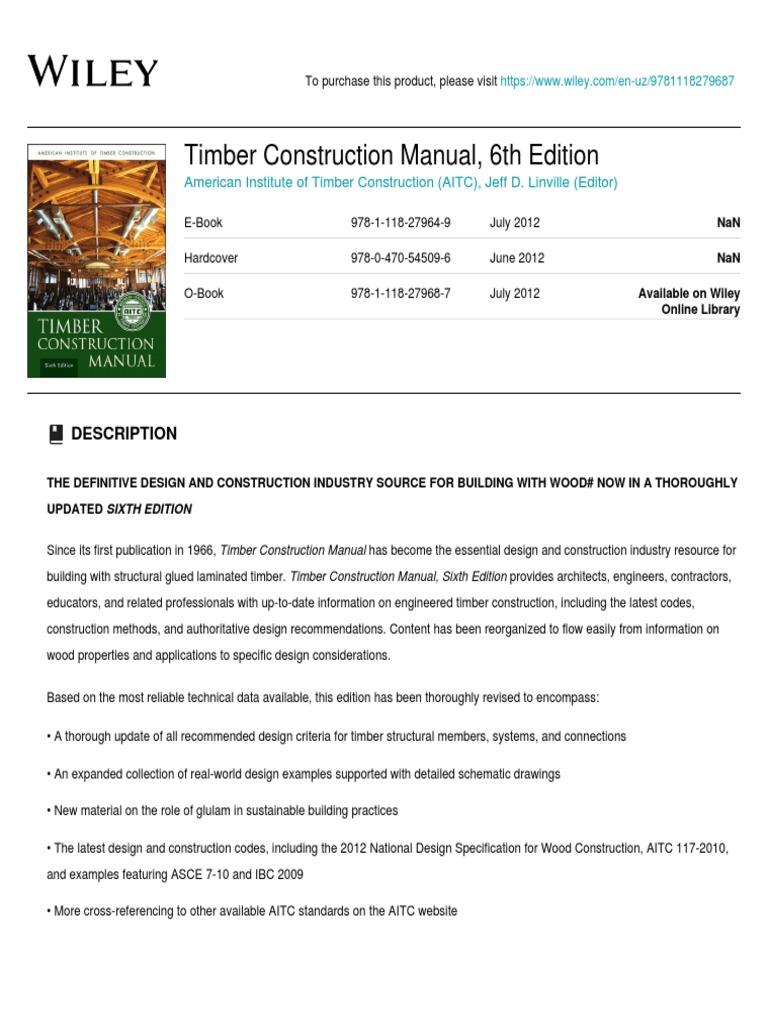 Timber Construction Manual, 6th Edition: American Institute of Timber ...