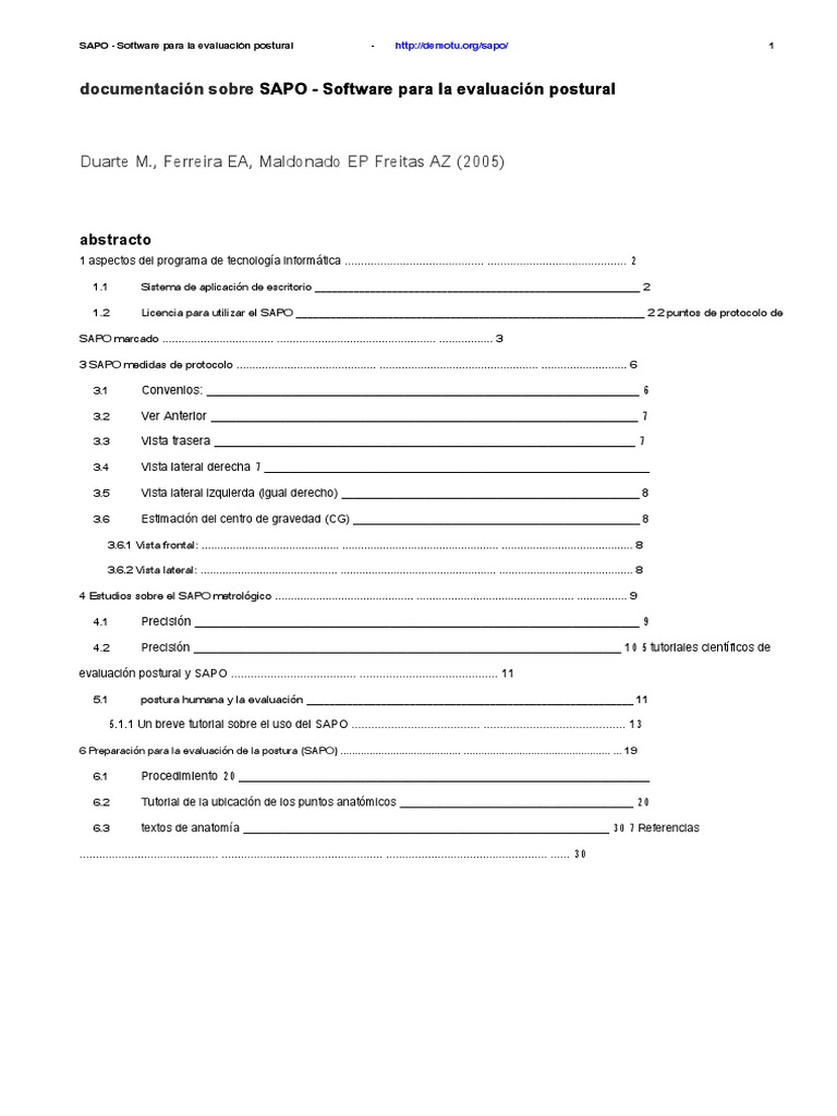 SAPO: Software de Evaluación Postural | PDF | Medición | Validez ...